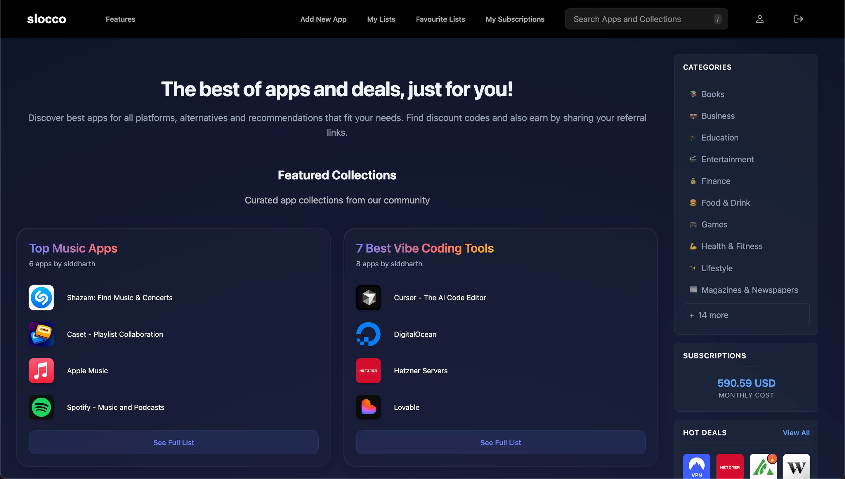Slocco - Your Personal App Directory & Subscription Manager